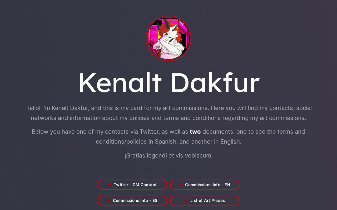 Kenalt Business Card for Art Commissions